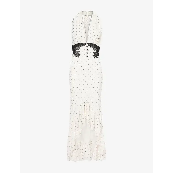 SELF-PORTRAIT Polka Dot Halter Neck Woven Midi Dress
