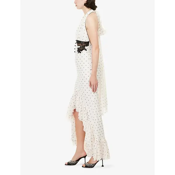 SELF-PORTRAIT Polka Dot Halter Neck Woven Midi Dress