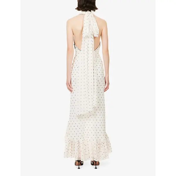 SELF-PORTRAIT Polka Dot Halter Neck Woven Midi Dress
