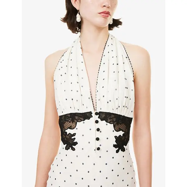 SELF-PORTRAIT Polka Dot Halter Neck Woven Midi Dress