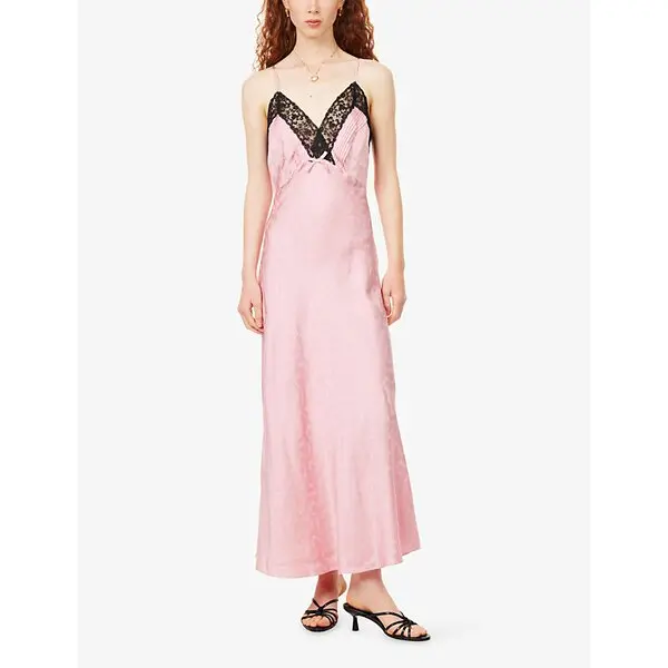 Rixo Alberta Lace-trim Cami Satin Midi Dress
