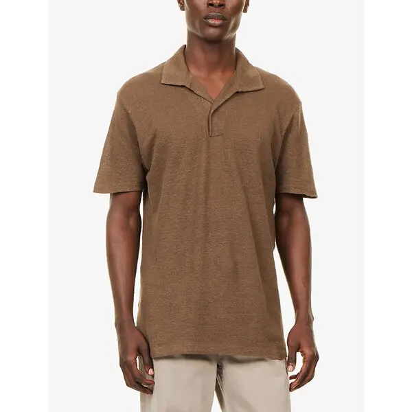 Sunspel Open-collar Regular-fit Linen-piqué Polo Shirt - Dark Walnut26