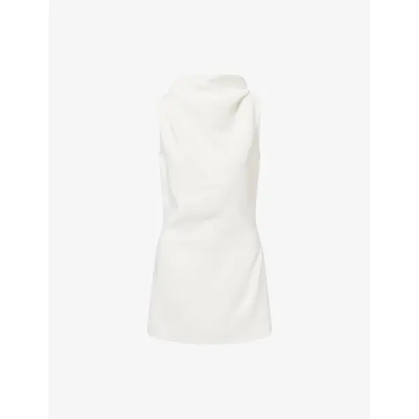 Khaite Astor Draped Neck Woven Mini Dress