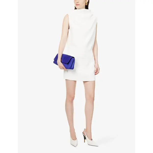 Khaite Astor Draped Neck Woven Mini Dress