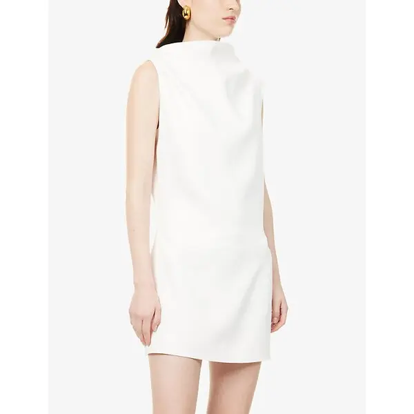 Khaite Astor Draped Neck Woven Mini Dress