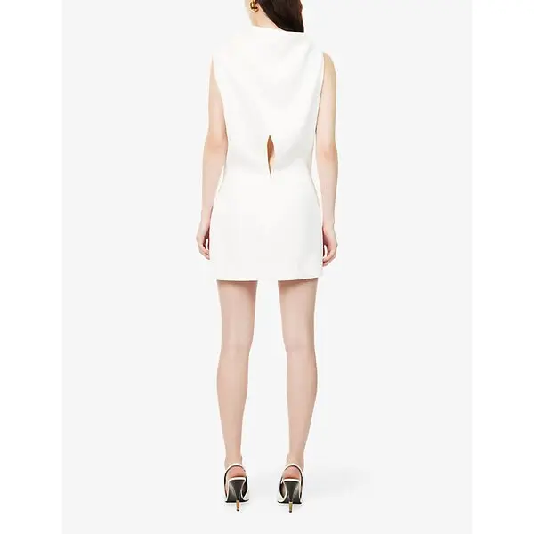 Khaite Astor Draped Neck Woven Mini Dress