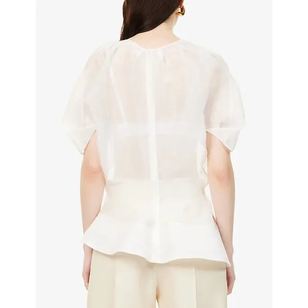 Khaite Rumi Peplum Silk-organza Top - Chalk