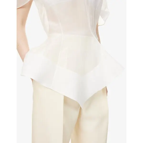 Khaite Rumi Peplum Silk-organza Top - Chalk