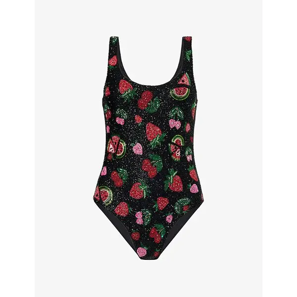 OCEANUS Embellished Fruit One-piece Swimsuit - Black