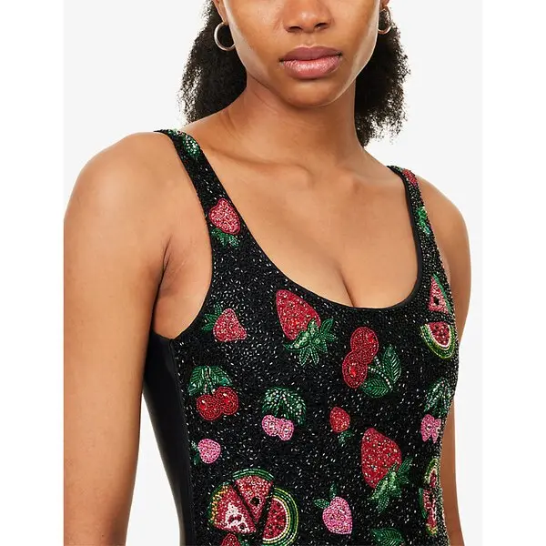OCEANUS Embellished Fruit Print Scoop Neck Swimsuit