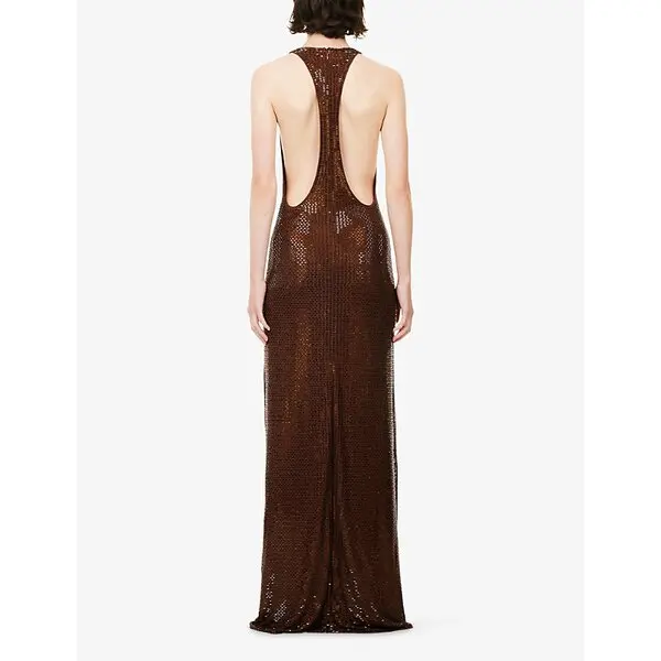 SELF-PORTRAIT Racer-back Embellished Maxi Dress