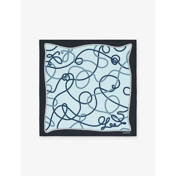 Loewe Double L-pattern Silk Square Scarf - Navy/green