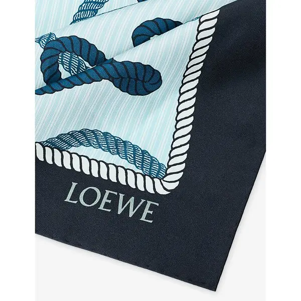 Loewe Double L-pattern Silk Square Scarf - Navy/green