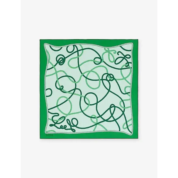 Loewe Double L-pattern Silk Square Scarf - Navy/green