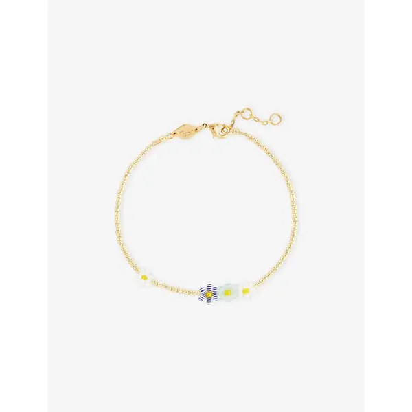 Anni Lu 18ct Gold-plated Brass And Aquamarine And Porcelain Glass Bead Bracelet - Soft Blue