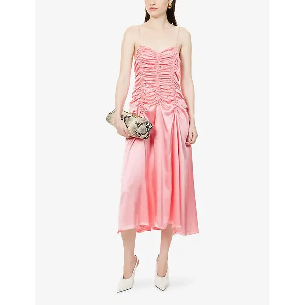 Khaite Raina Ruched Silk Midi Dress