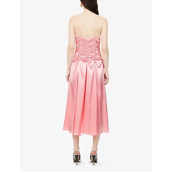 Khaite Raina Ruched Silk Midi Dress