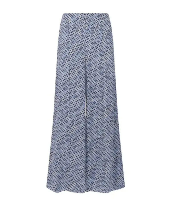 Marni Criss Cross Print Crêpe De Chine Wide-leg Trousers - Blue