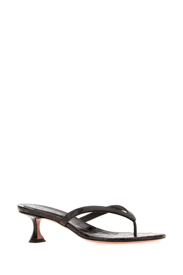 Amina Muaddi Juliette Thong Mules In Croc-embossed Leather
