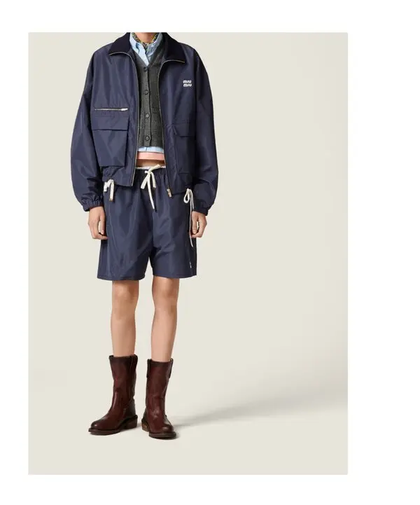 Miu Miu Technical Fabric Bermuda Shorts With Drawstring Waist - Navy Blue