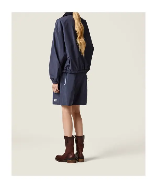 Miu Miu Technical Fabric Bermuda Shorts With Drawstring Waist - Navy Blue