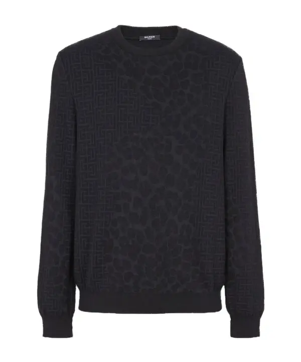 Balmain Monogram Knit And Leopard Pattern Jumper - Black