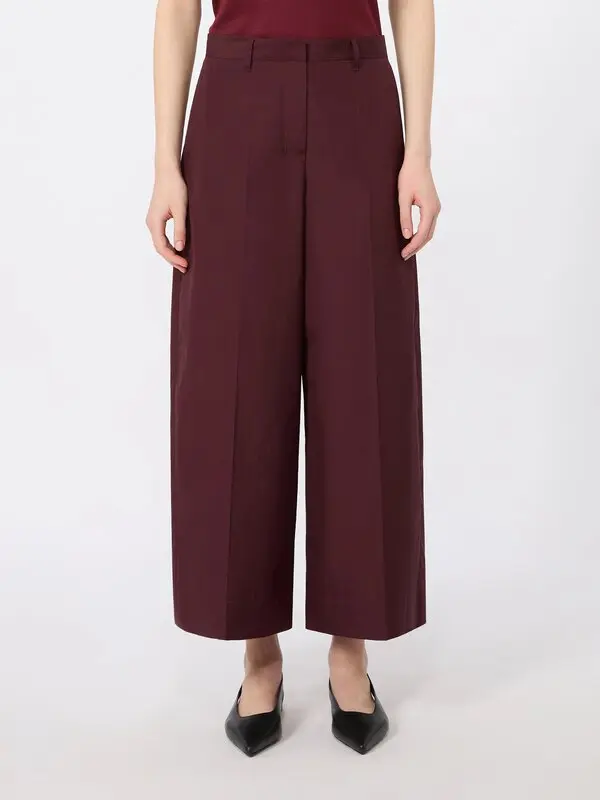 Max Mara Cotton Poplin Wide Leg Trousers - Deep Red