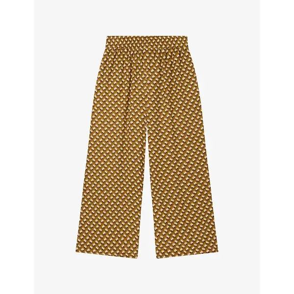Whistles Ikat-spot Elasticated-waist Cropped Woven Trousers - Khaki/olive