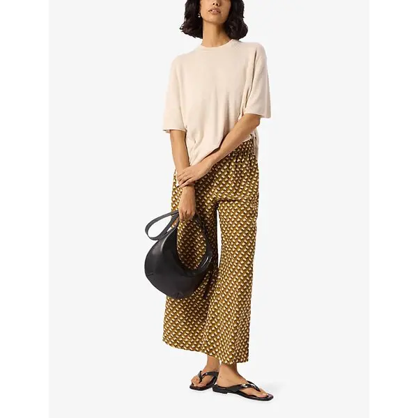 Whistles Cropped Woven Trousers With Ikat Spot Print