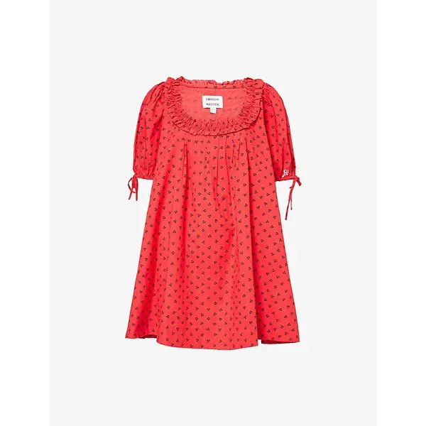 DAMSON MADDER Jemima Gathe Cotton Mini Dress - Red