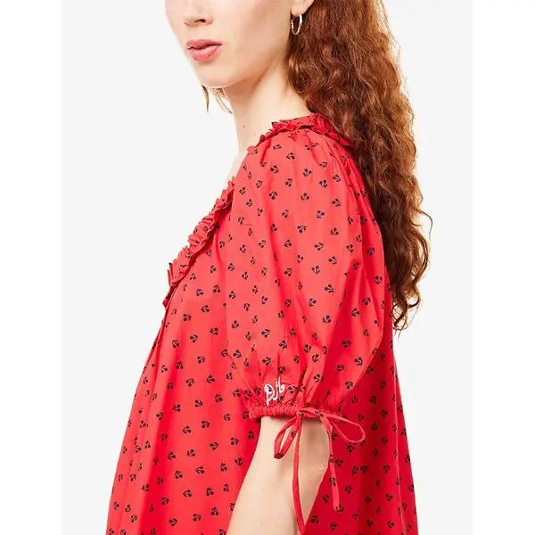 DAMSON MADDER Cotton Mini Dress With All-over Print And Drawstring Cuffs