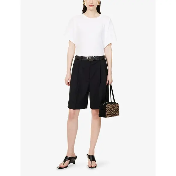 Khaite Auggie Pleated Wool Shorts - Black