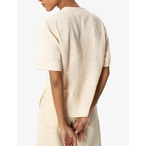 Whistles Textured Floral Cotton-jersey Top