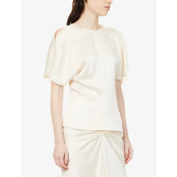 Victoria Beckham Bela Open-sleeve Satin Top - Elderflower