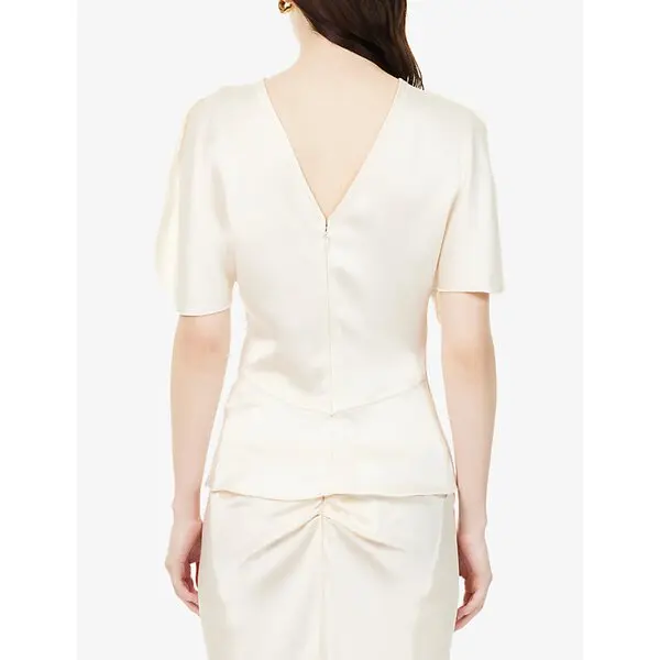Victoria Beckham Bela Open-sleeve Satin Top - Elderflower