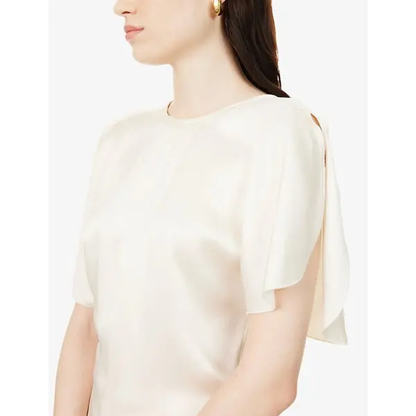 Victoria Beckham Bela Open-sleeve Satin Top - Elderflower