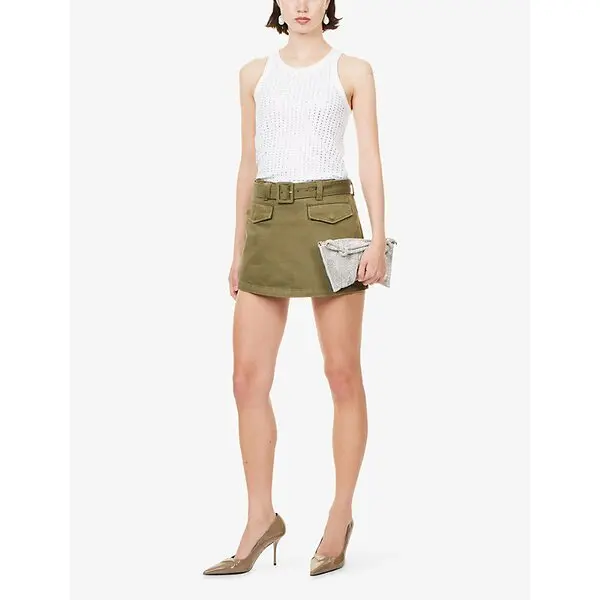 SELF-PORTRAIT Belted Flap-pocket Denim Skort