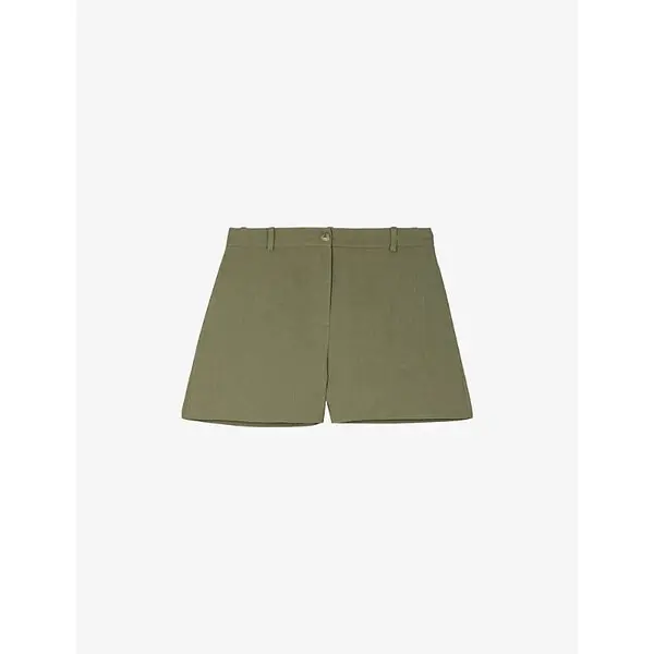 The Kooples High-rise Linen Shorts - Foret