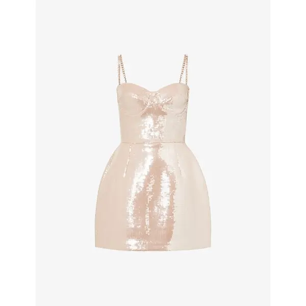NADINE MERABI Leyton Jewel-embellished Sequinned Mini Dress - Nude