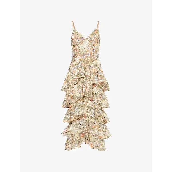 NADINE MERABI Saffron Sequin-embroidered Lace Midi Dress - Nude