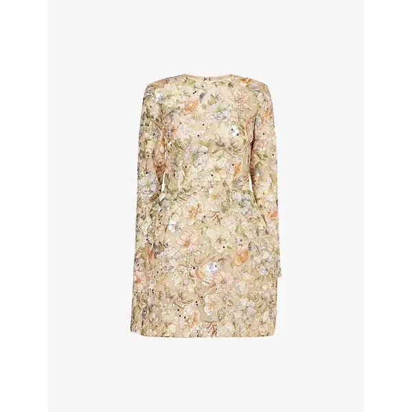 NADINE MERABI Sienna Floral Sequinned Mini Dress - Nude