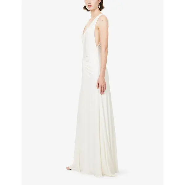 SELF-PORTRAIT Low-back Ruched Jersey Maxi Dress