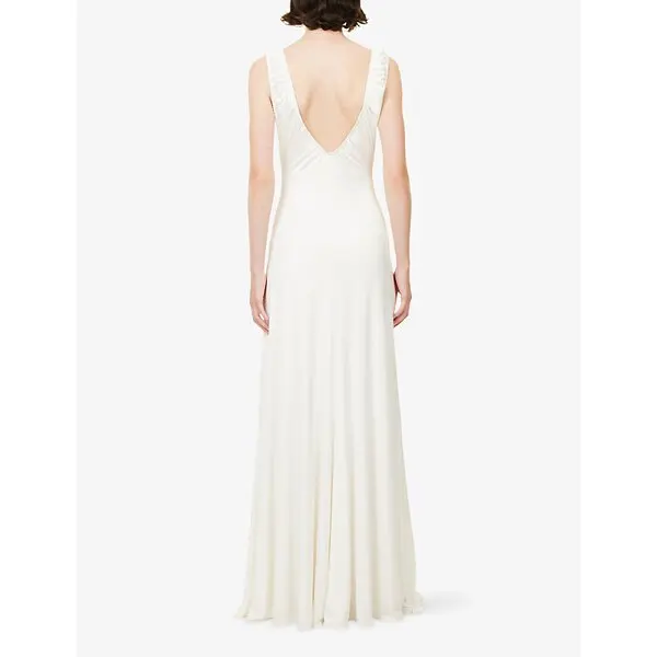 SELF-PORTRAIT Low-back Ruched Jersey Maxi Dress