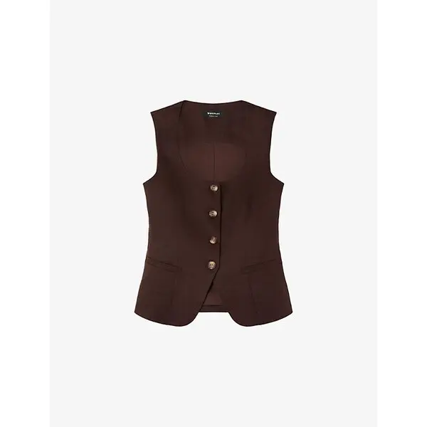 Whistles Square-neck Button-down Linen Waistcoat - Brown