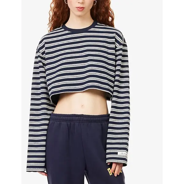 RU & ROCKA Striped Cropped T-shirt