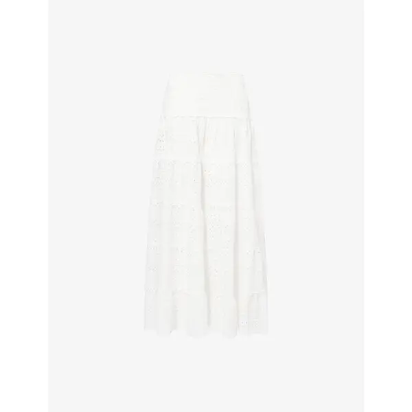 Rixo Ripeka Embroidered Cotton Midi Skirt - Ivory