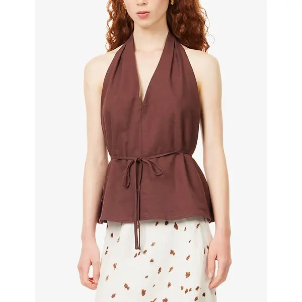 4TH & RECKLESS Lennie Halter-neck Cotton-blend Top