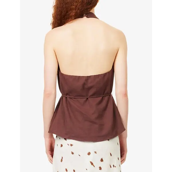 4TH & RECKLESS Lennie Halter-neck Cotton-blend Top
