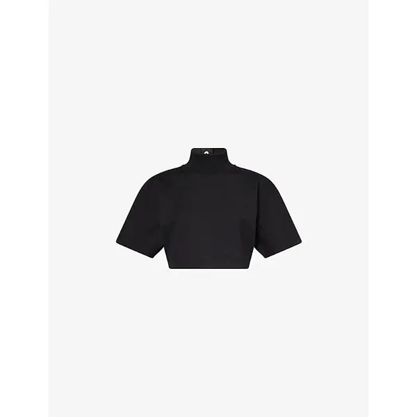 Alaïa Ribbed Funnel Neck Cropped Cotton T-shirt - Noir
