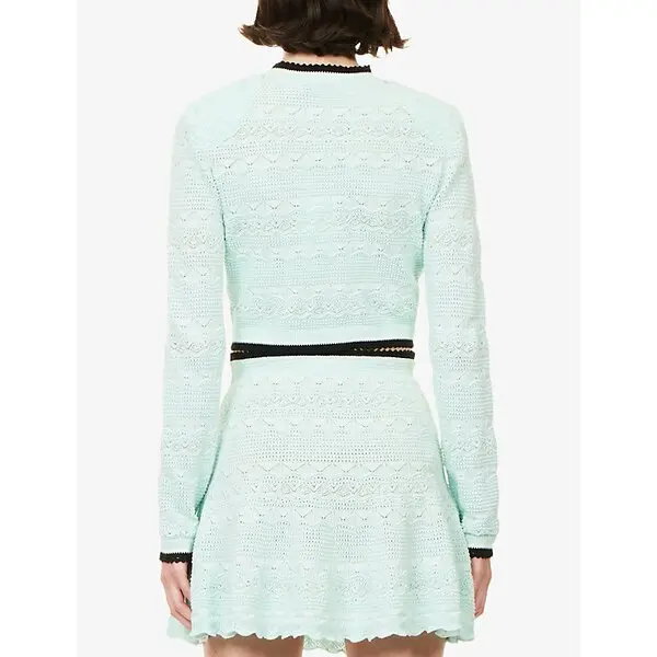 SELF-PORTRAIT Contrast-trim Pointelle Cotton-knit Cardigan